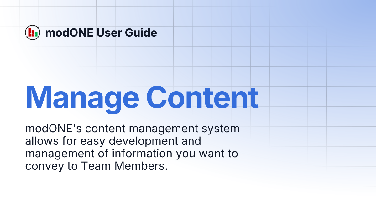 Manage Content | modONE User Guide