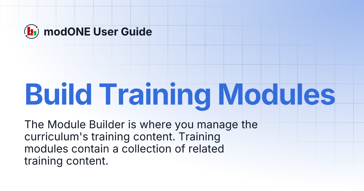 Build Training Modules | modONE User Guide